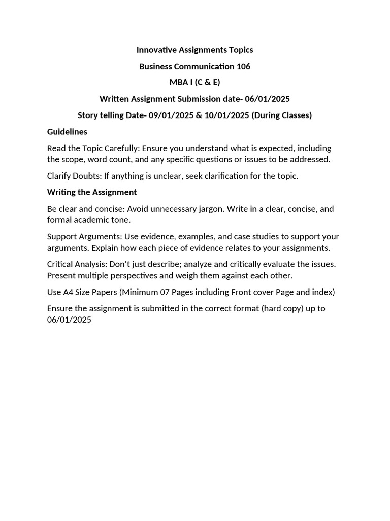 Assignments Topics For MBA I (C & E) | PDF