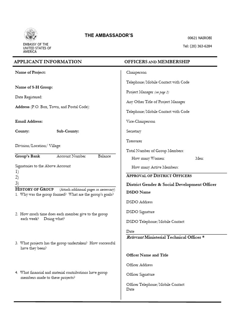 Application Template for Ambassadors Special Self Help Fund | PDF