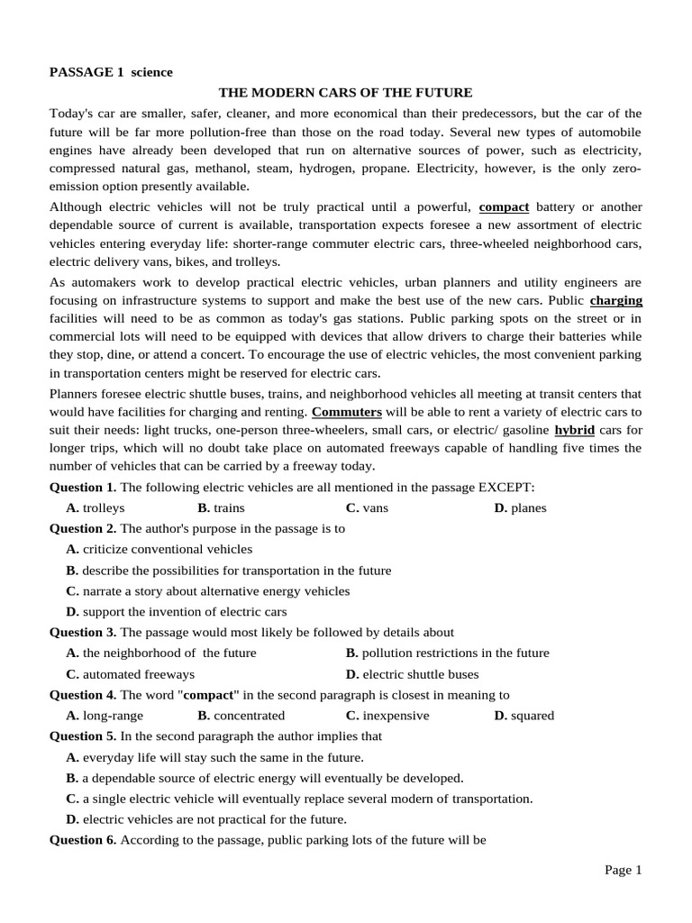 PASSAGE 1 - Copy | PDF | Car | Electric Vehicle