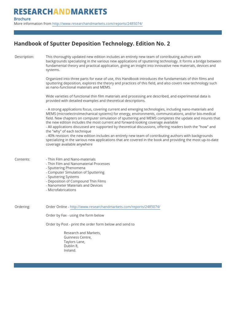 Handbook of Sputter Deposition Technology | PDF | Thin Film | Sputtering