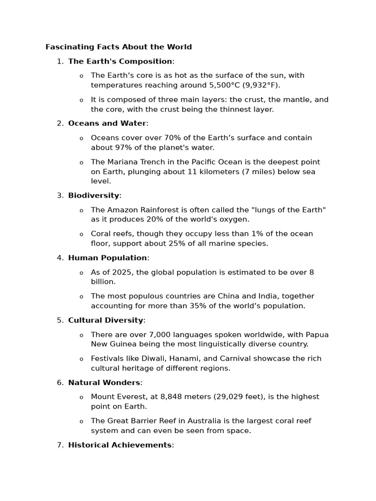 Fascinating Facts About The World | PDF | Earth | Oceans