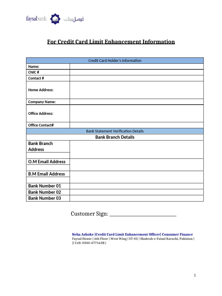 For Credit Card Limit Enhancement Information-Business Person | PDF