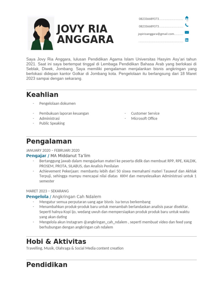 FREE TEMPLATE CV Lulusan S1 by Vina Muliana | PDF