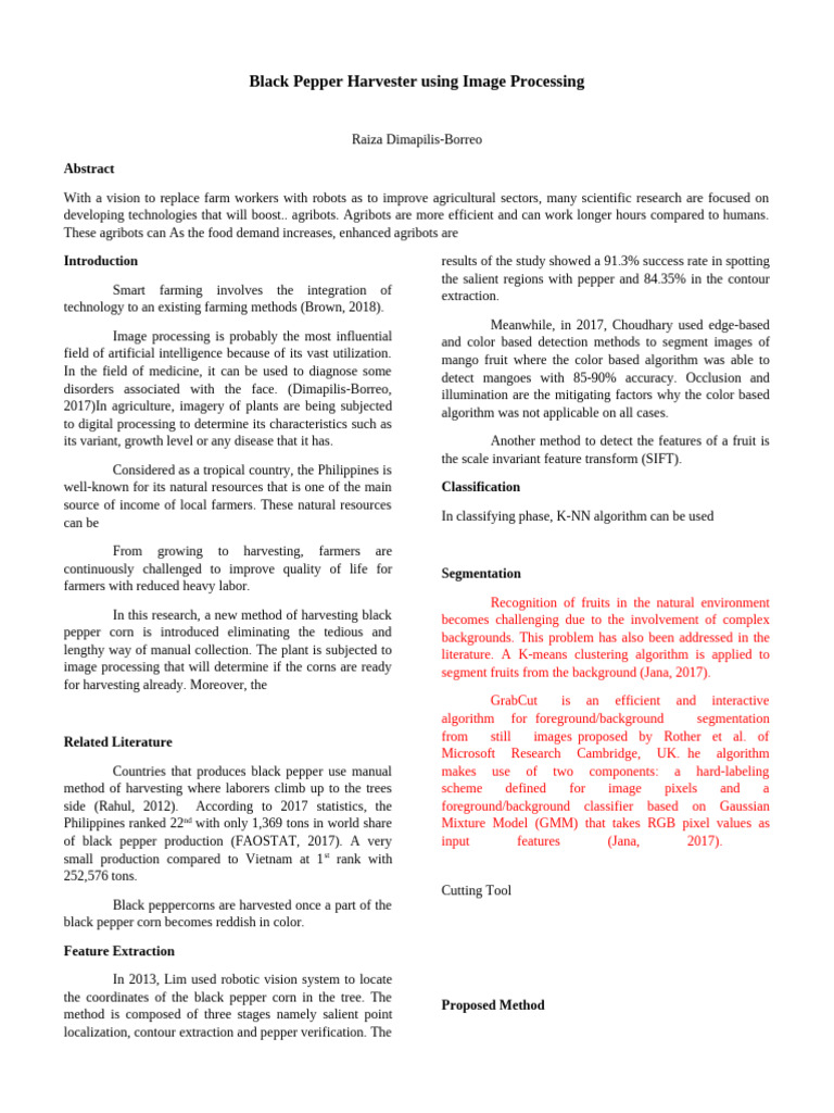 Black Pepper Harvester Using Image Processing | PDF | Image ...