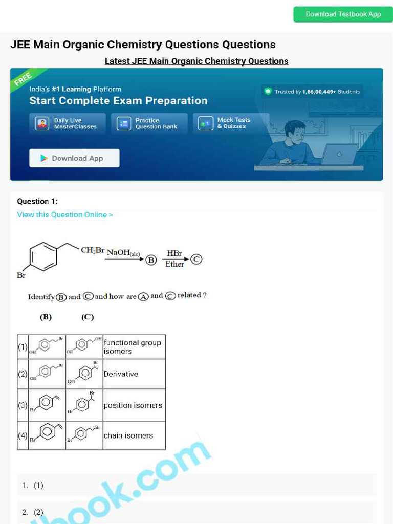 Jee Main Organic Chemistry Questions 66cc5e4b6619cf2771e232f9 | PDF