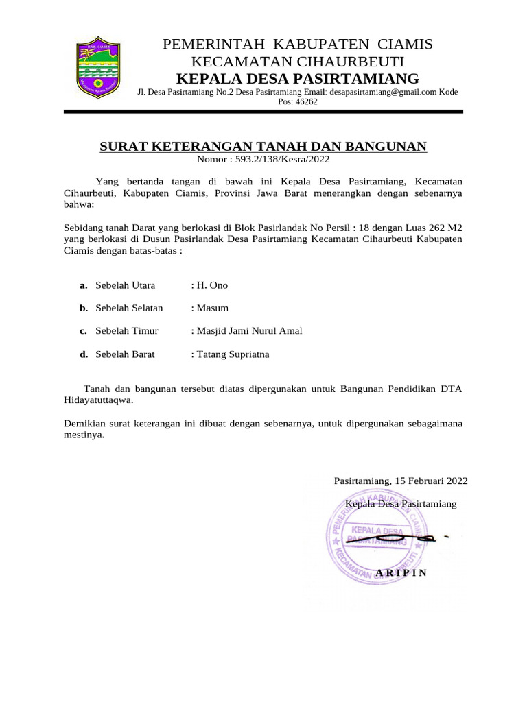 Surat Keterangan Tanah dan Domisili DTA | PDF