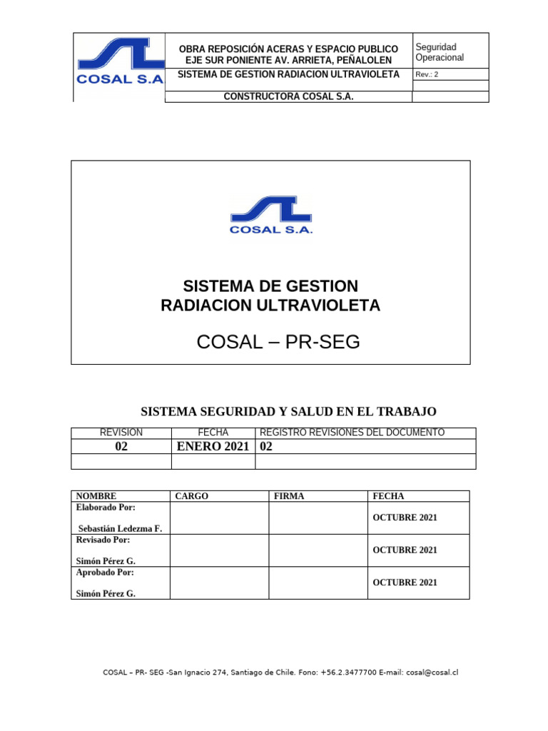Cosal - Pr-Seg: Sistema de Gestion Radiacion Ultravioleta | PDF ...