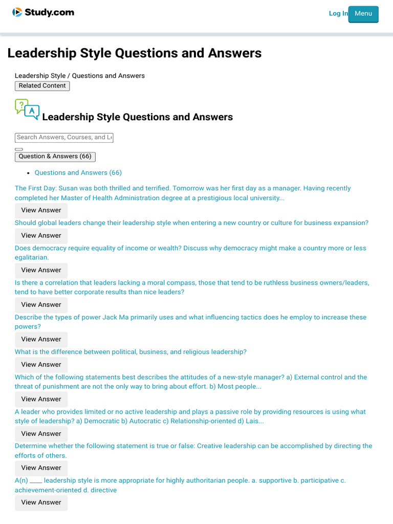 Leadership Style Questions and Answers | PDF | Laissez Faire | Leadership