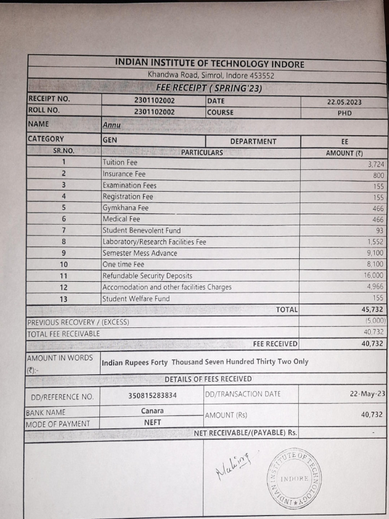 Fee Receipt Iiti | PDF