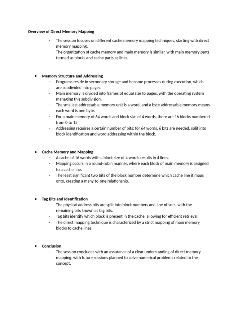 Overview Of Direct Memory Mapping Pdf Cpu Cache Computer Data Storage