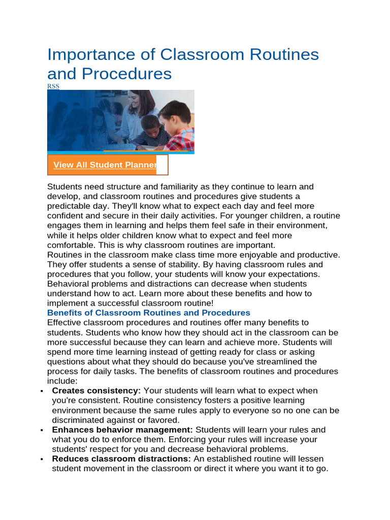 Importance of Classroom Routines and Procedures | PDF | Classroom ...