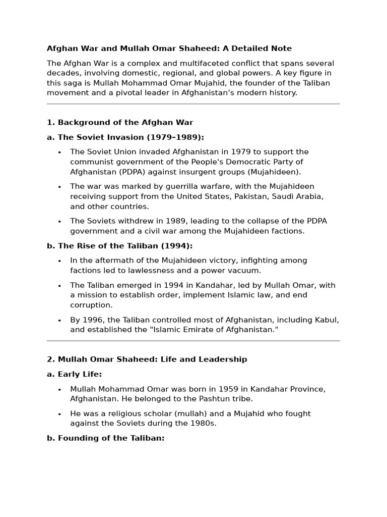 Mullah Omar and the Afghan War Overview | PDF | Taliban | Afghanistan