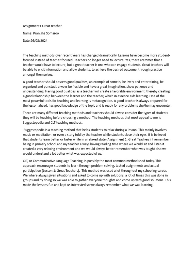 Assignment1 Great Teacher | PDF