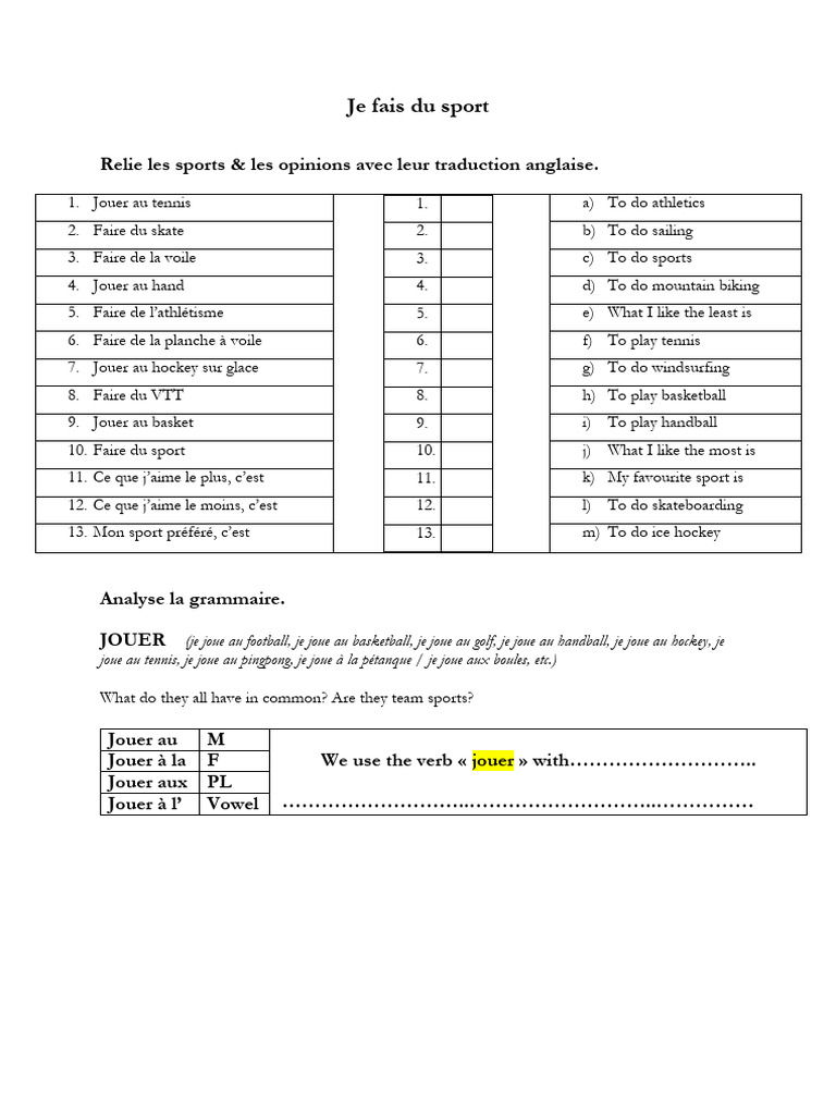Apprendre le vocabulaire sportif | PDF