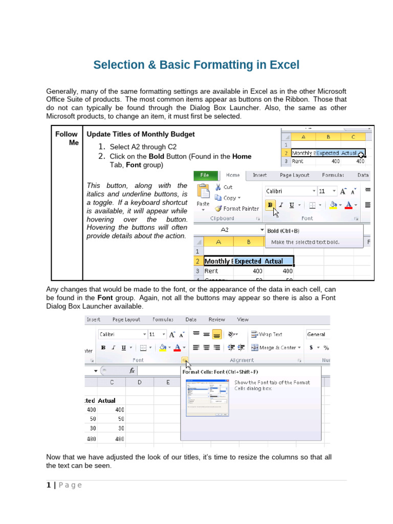 09 Excel - Basic Formatting-1 | PDF | Microsoft Excel | Microsoft Windows