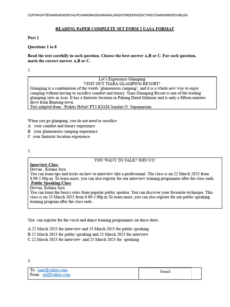 Copy of READING PAPER FORM 2 UASA 9102023 complete!.docx | PDF | Water ...