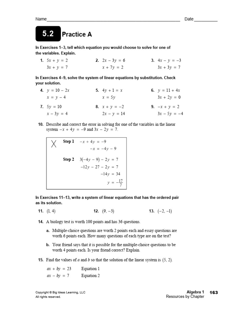 5.2 practice | PDF | Equations | Algebra