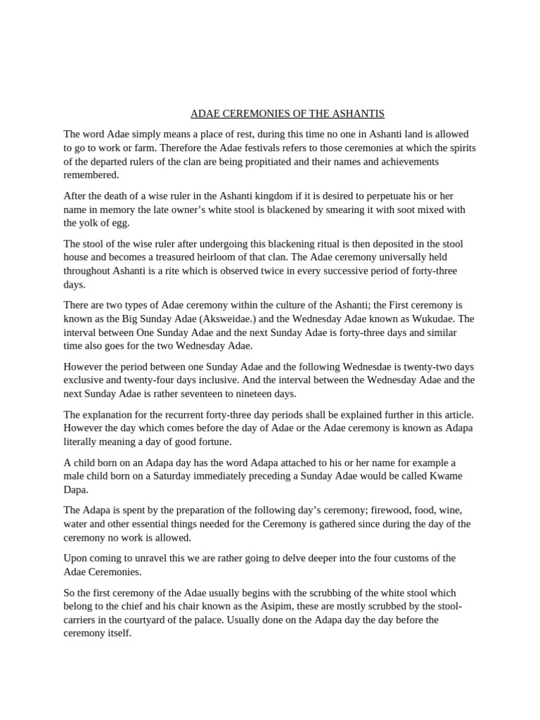 Adae Festival of The Ashantis | PDF