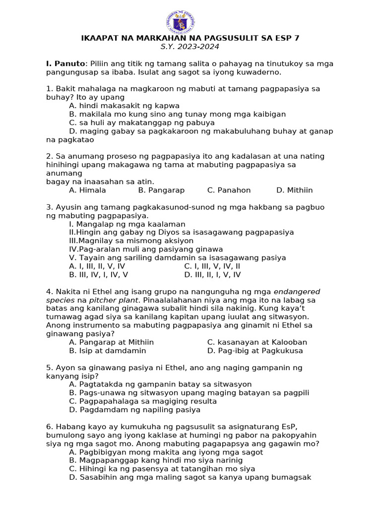 Esp 7 Semi Finals 4thq | PDF