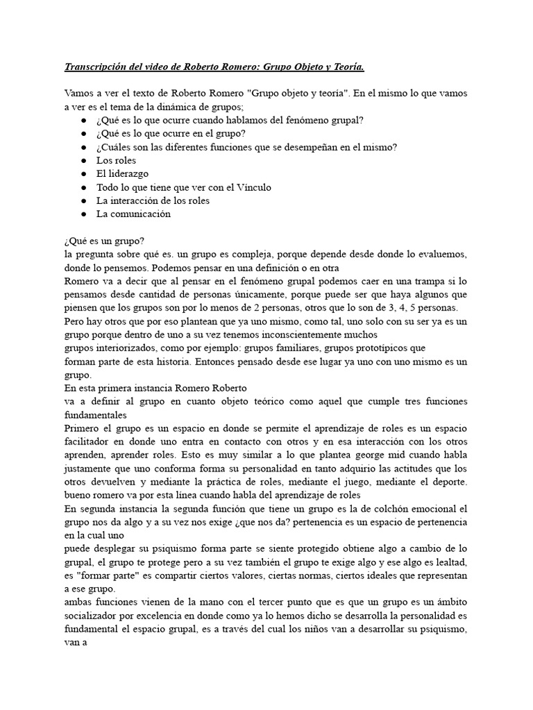 Transcripcion Del Video de Roberto Romero - Grupo Objeto y Teoría ...