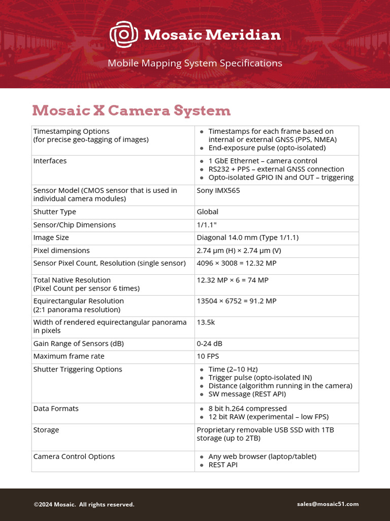 Mosaic Meridian Mobile Mapping SPECS | PDF | Imaging
