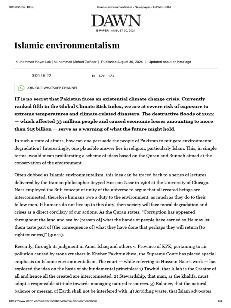 Islamic environmentalism - Newspaper - DAWN.COM | PDF | Natural Environment