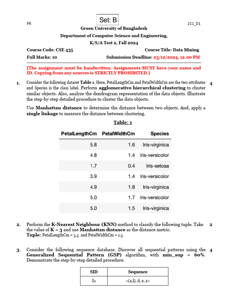 Cse 435 K - S - A Test 2 Set B Fall - 2024 | PDF