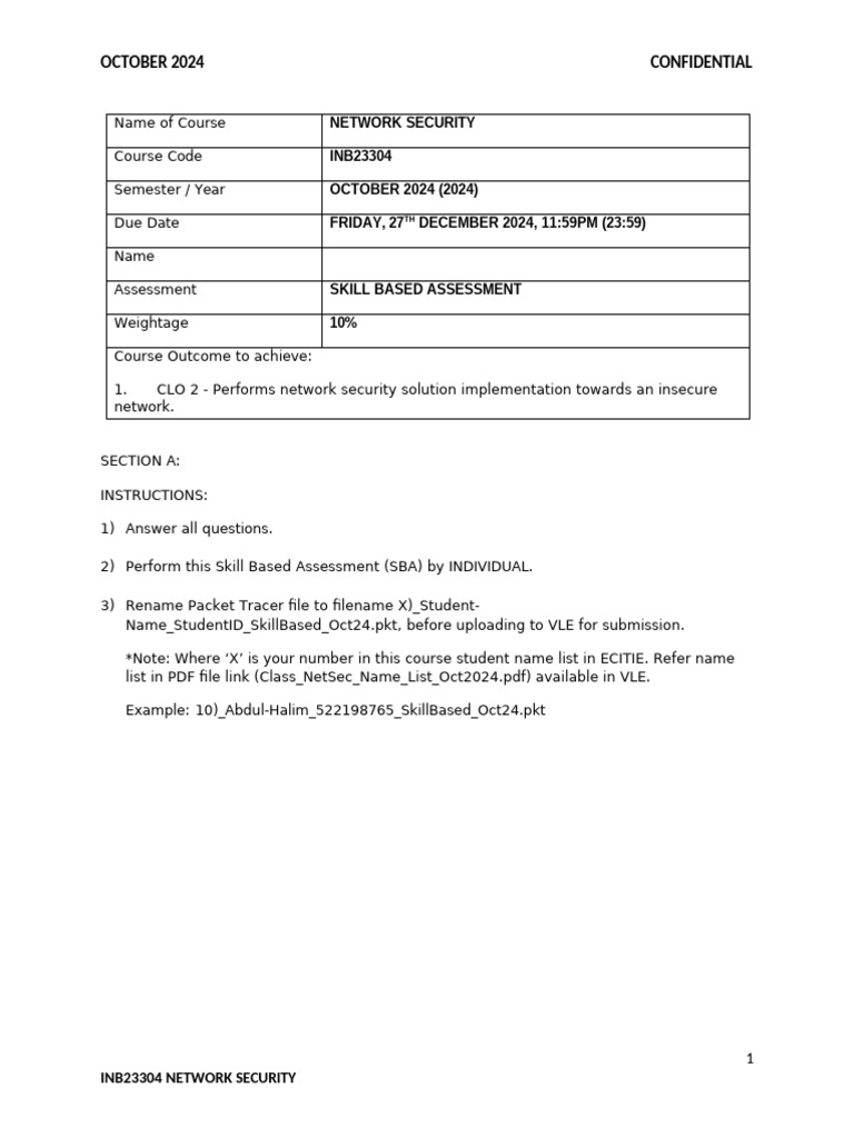 Sba Inb23304-Network Security Oct2024 | PDF | Computer Network | Telecommunications