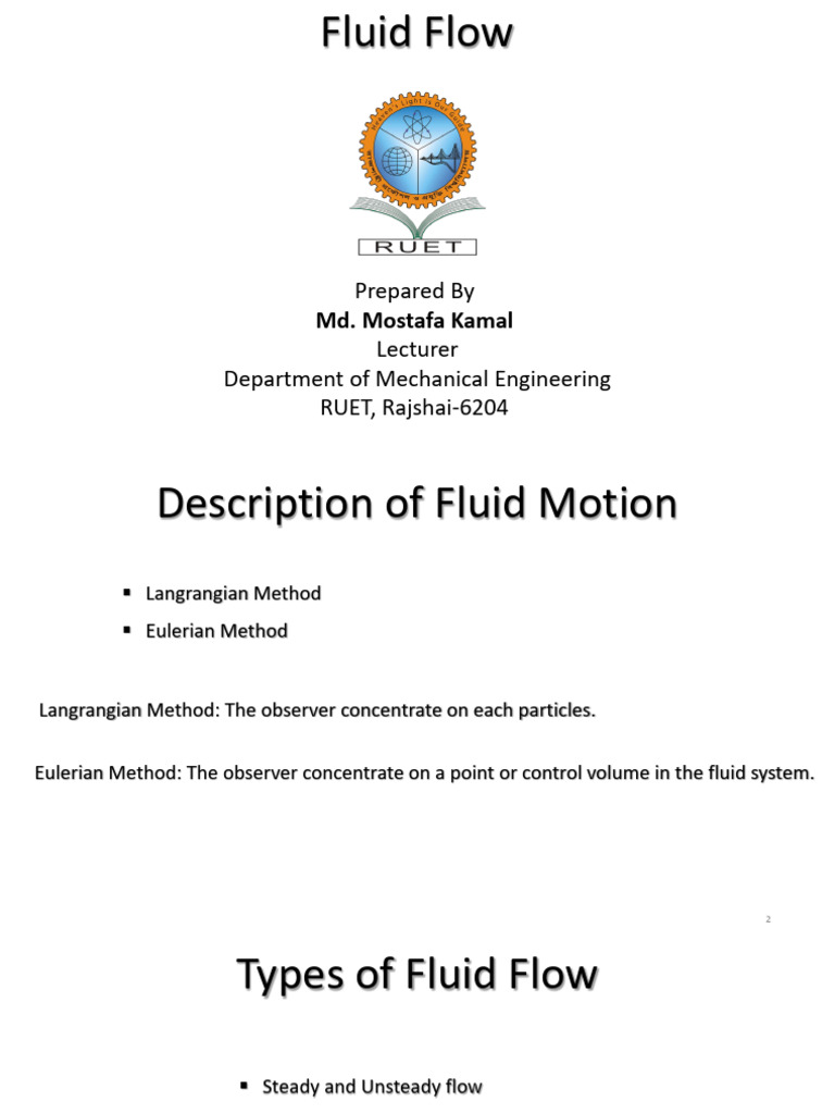 Fluid Flow Methods and Equations | PDF | Fluid Dynamics | Reynolds Number