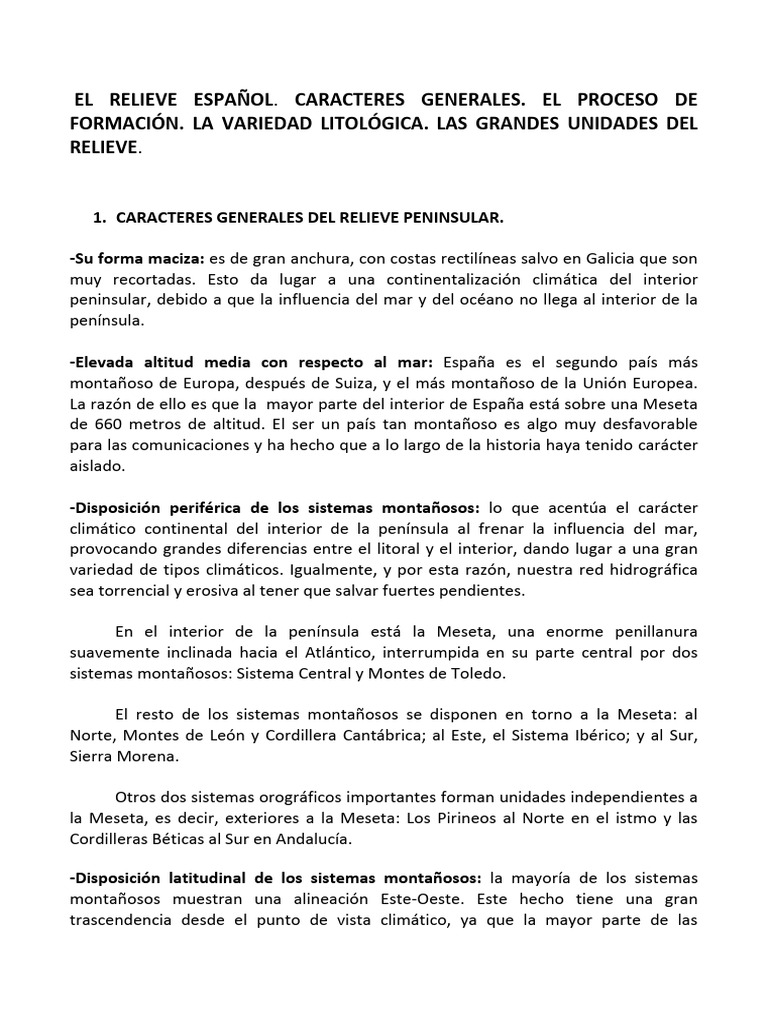 Características del relieve español | PDF | glaciar | Montañas