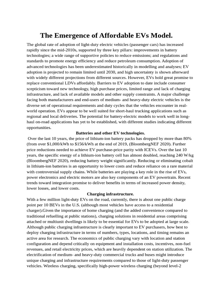 The Emergence of Affordable Evs Model | PDF | Electric Vehicle | Transport
