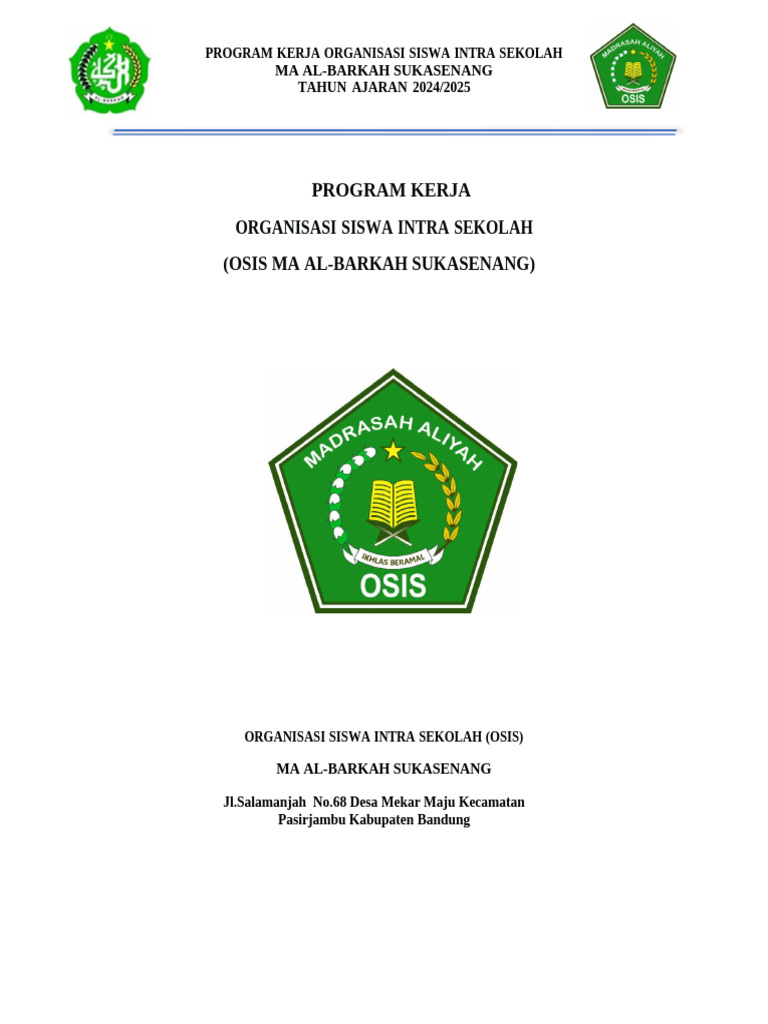 Program Kerja OSIS MA Al-Barkah 2024/2025 | PDF