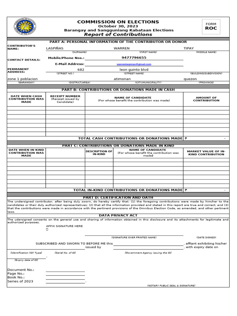 (ROC) Report of Contributions by Individual-Print | PDF | Signature