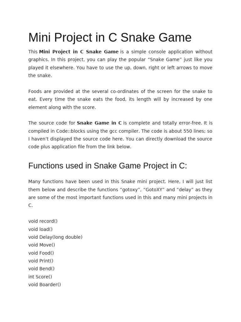 Mini Project in C Snake Game | PDF | Coordinate System | Computer Programming