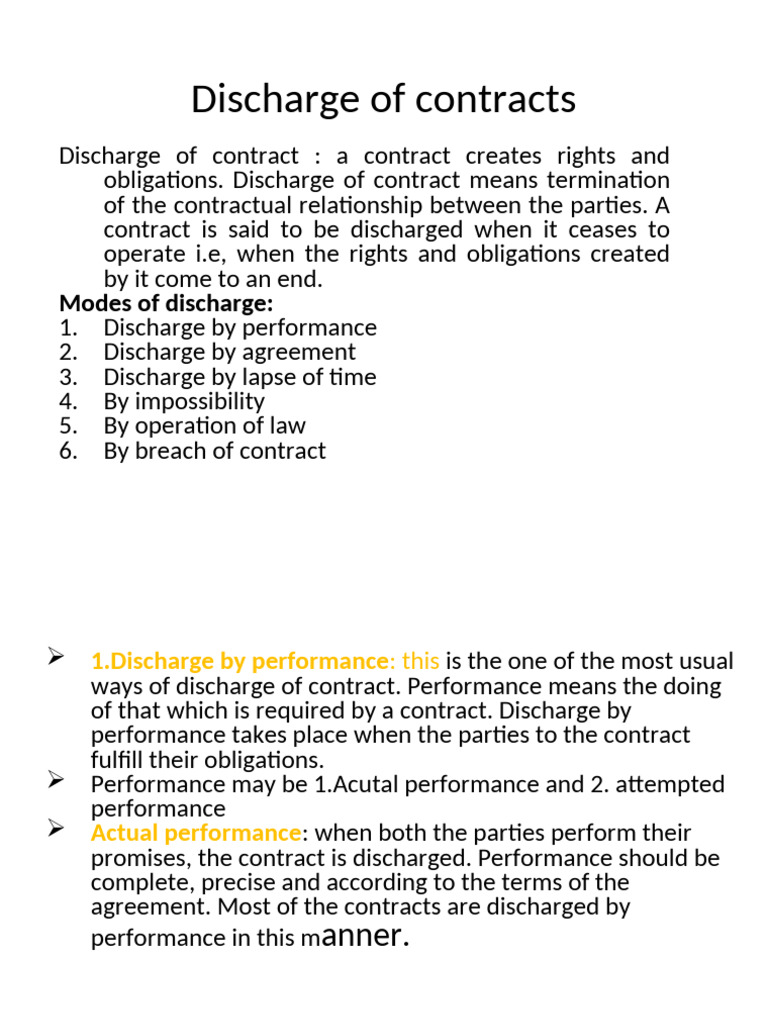 Discharge of Contracts | PDF | Breach Of Contract | Legal Ethics