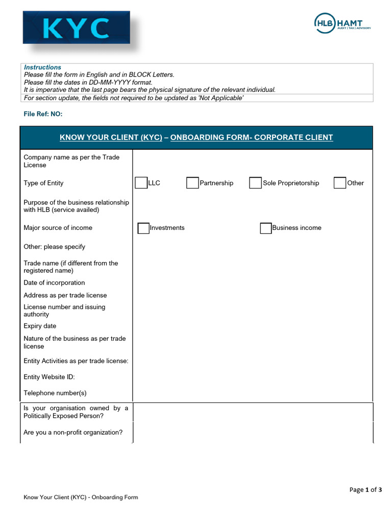 HLB HAMT- KYC form -CORPORATE CLIENT ONBOARDING | PDF | Limited ...