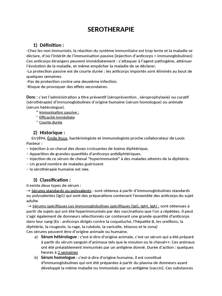 Définition et applications de la sérothérapie | PDF | Spécialités ...