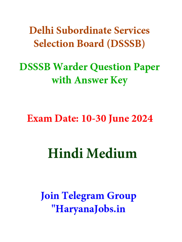 DSSSB Warder Question Paper PDF June 2024 Hindi Medium - Compressed | PDF