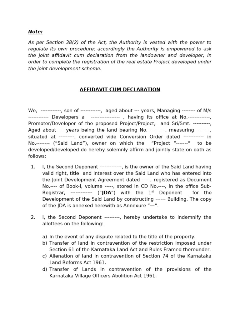 Joint Affidavit From Promoter and Landowner | PDF | Affidavit | Justice