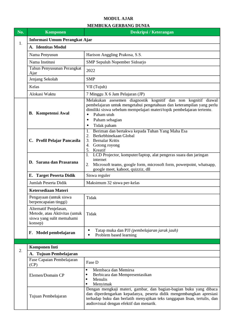 Modul Ajar Kelas 7 Sem 2 | PDF