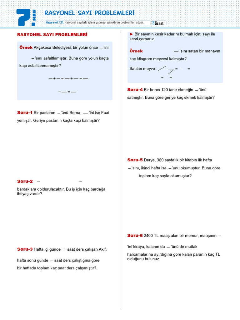 Rasyonel Sayı Problemleri | PDF
