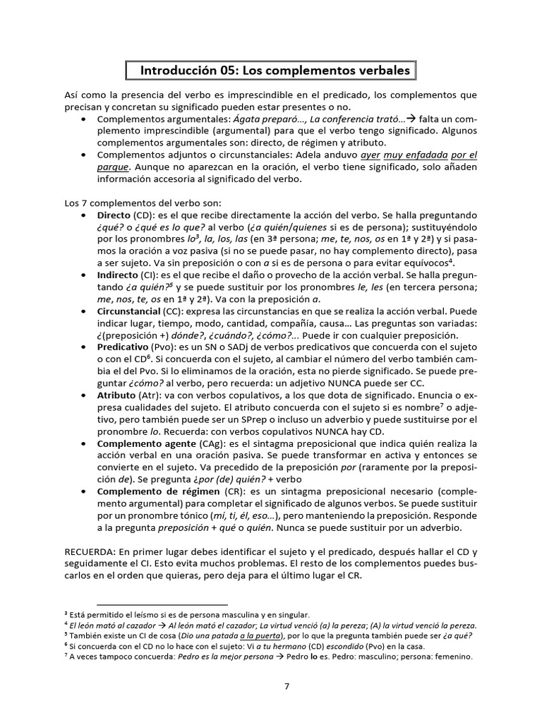 05 - Los Complementos Verbales | PDF | Verbo | Asunto (gramática)