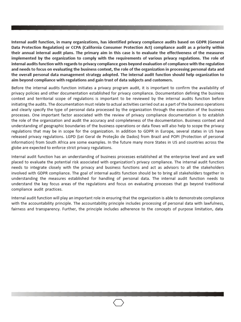 Data Privacy - Internal Audit | PDF | Internal Audit | Regulatory ...