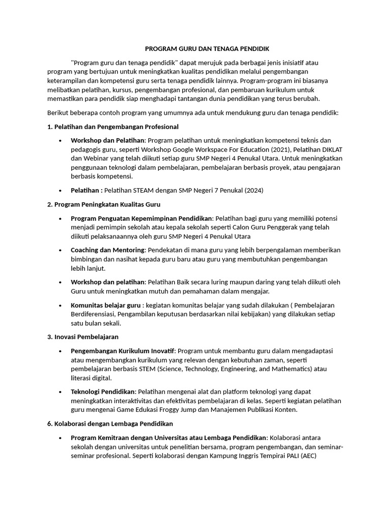 Program Peningkatan Kualitas Guru dan Pendidik | PDF