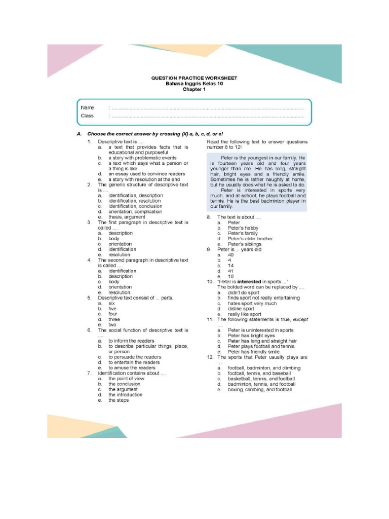 Contoh Soal Descriptive Text Grade X | PDF