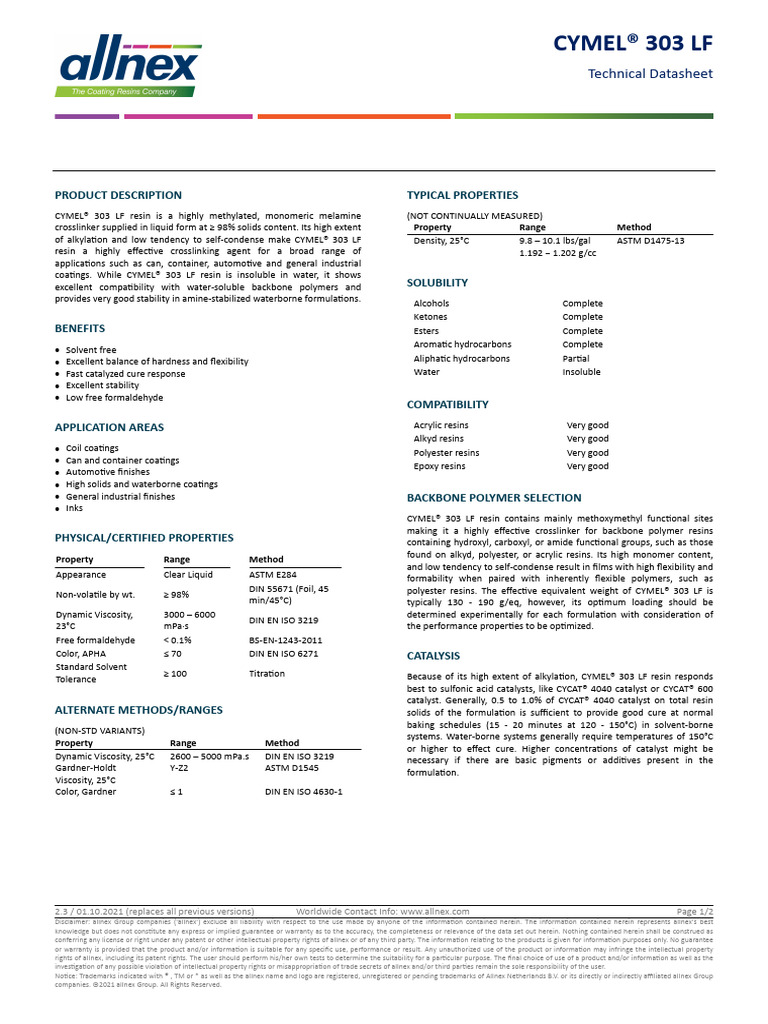 CYMEL-303-LF_EN_A4 | PDF | Polyester | Cross Link
