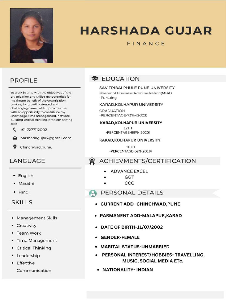 Yellow Minimalist Professional CV Resume | PDF