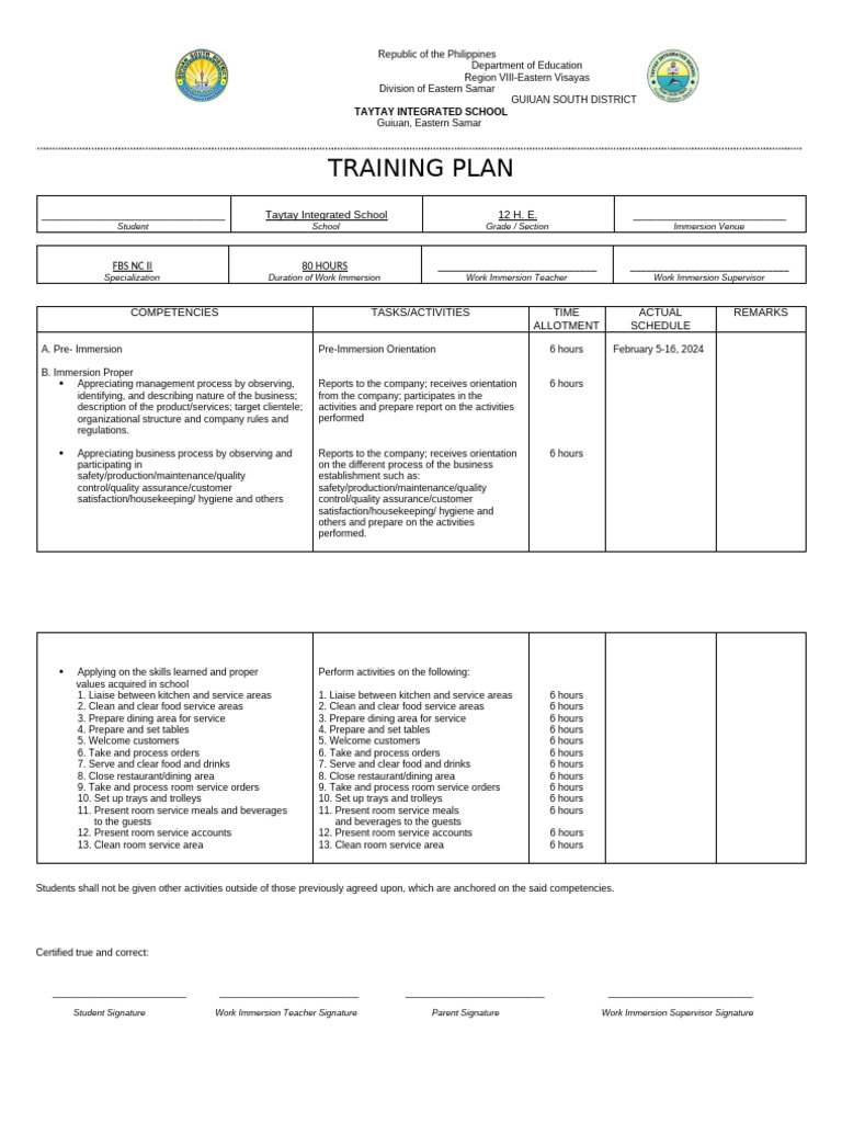 training plan | PDF | Restaurants | Business