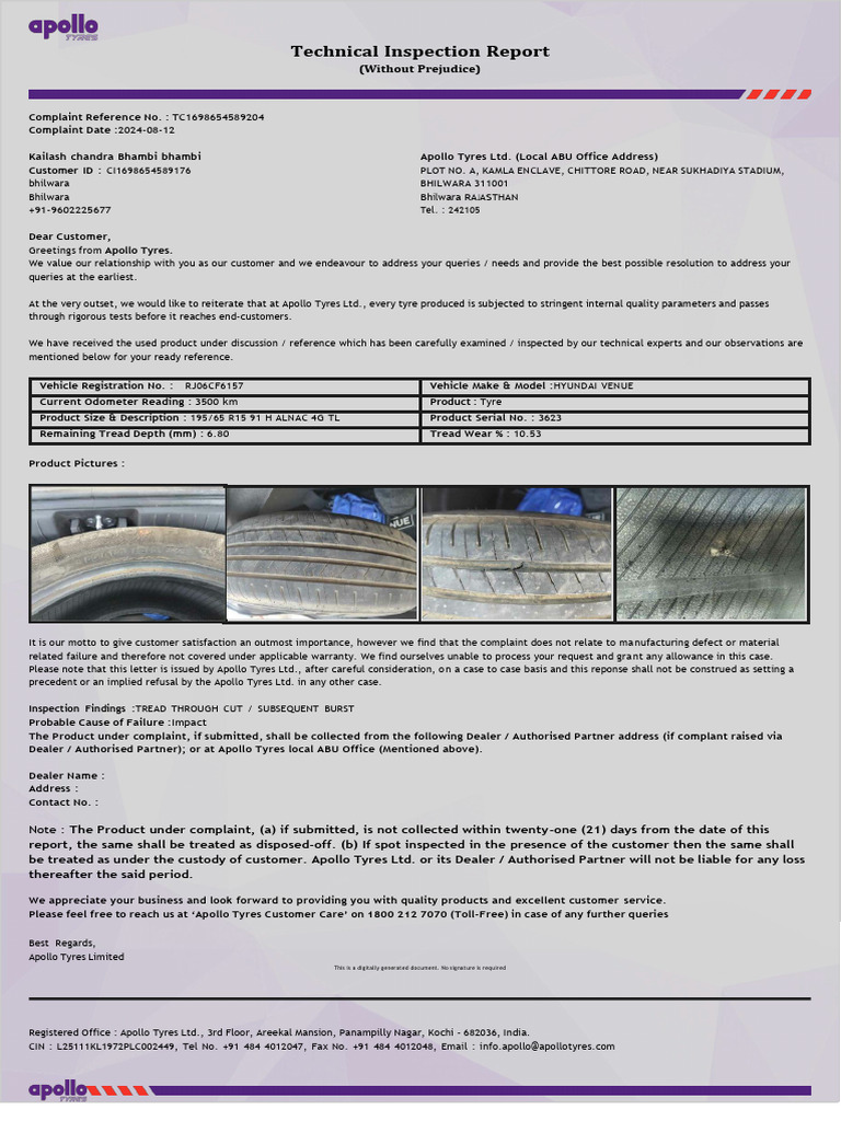 Apollo Tyre Report | PDF