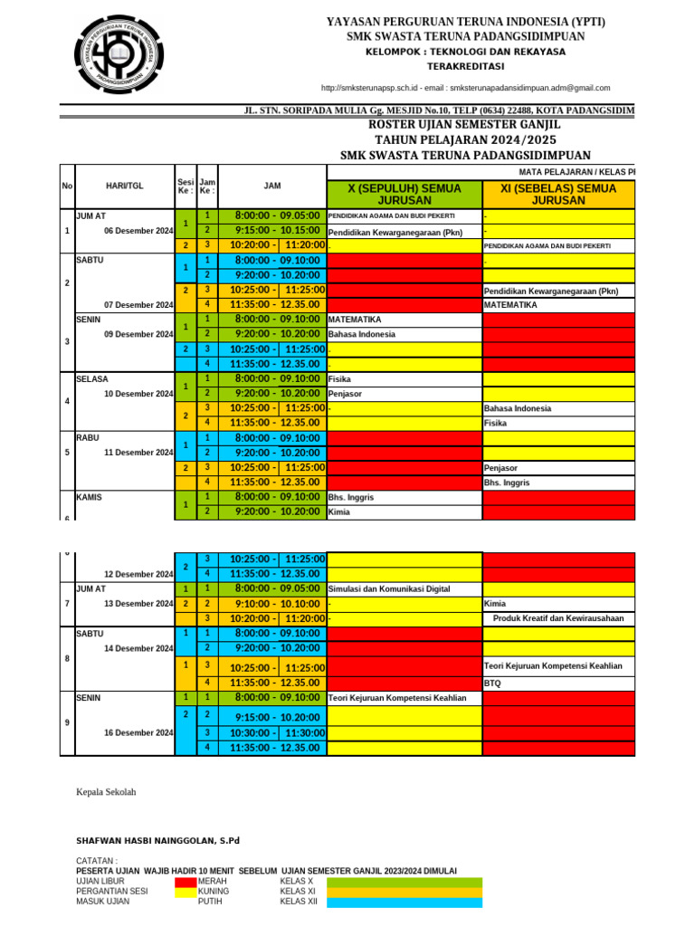 Roster Dan Pengawas Ujian Semester Ganjil 2024 | PDF